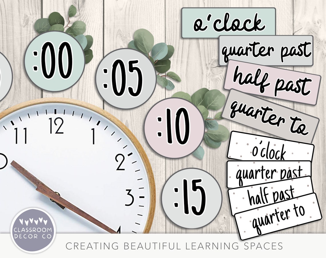 EUCALYPTUS Clock Numbers, Clock Printables, Tell the Time Resources ...