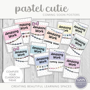 PASTEL CUTIE Coming Soon Posters, Muted Pastel Classroom Display Decor ...