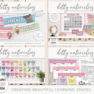 DOTTY WATERCOLOR Complete Bundle, Classroom Labels, Custom Classroom ...