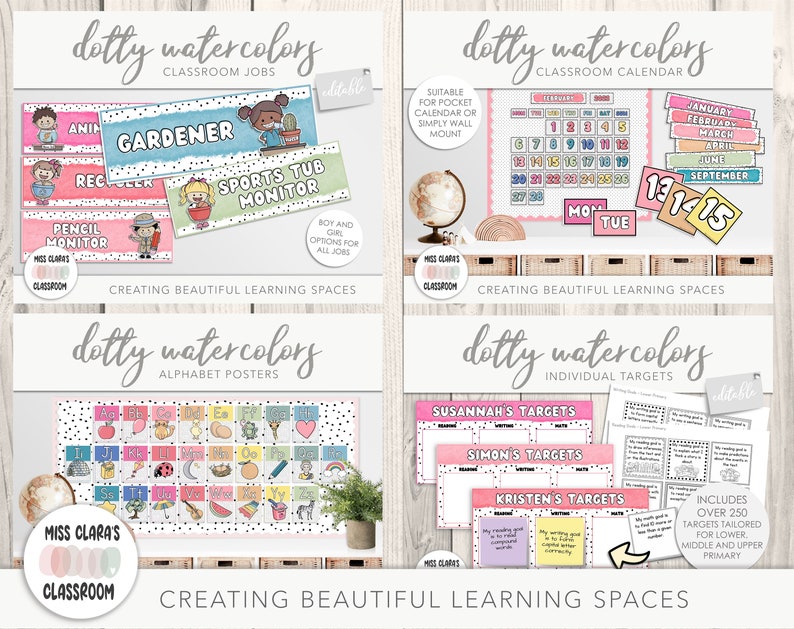 DOTTY WATERCOLOR Complete Bundle, Classroom Labels, Custom Classroom ...