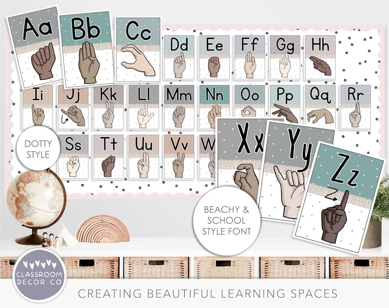 BEACHY BOHO American Sign Language Posters, ASL Display Posters ...