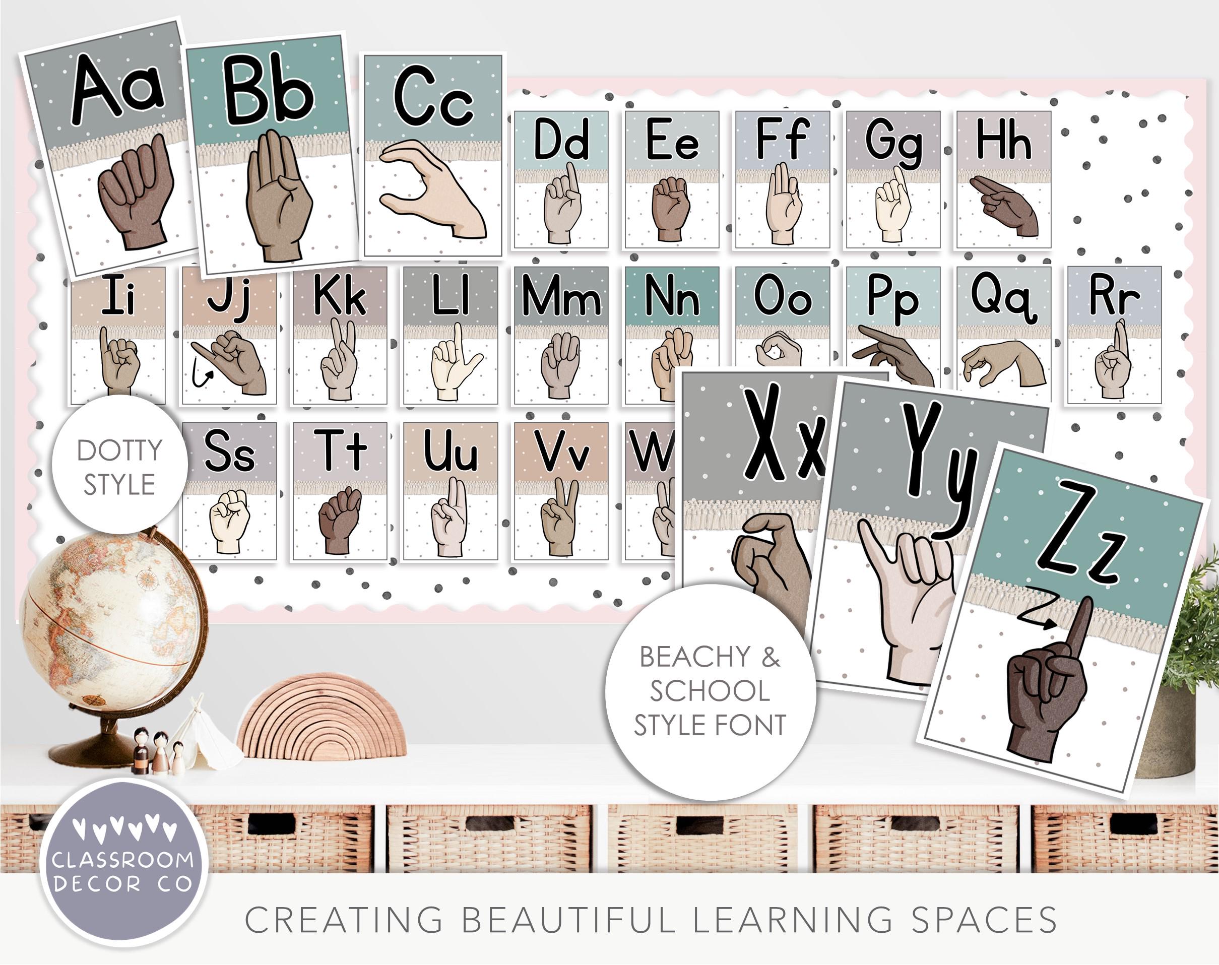 BEACHY BOHO American Sign Language Posters, ASL Display Posters ...