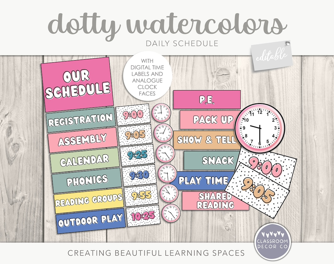 DOTTY WATERCOLOR Daily Schedule, Visual Timetable, Classroom Printables ...