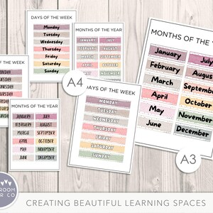 DOTTY BOHO Days and Months Display, Classroom Printables, Classroom ...
