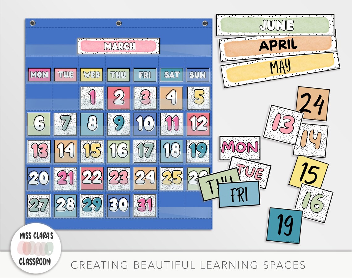 DOTTY WATERCOLOR Classroom Calendar Bright Rainbow Classroom - Etsy