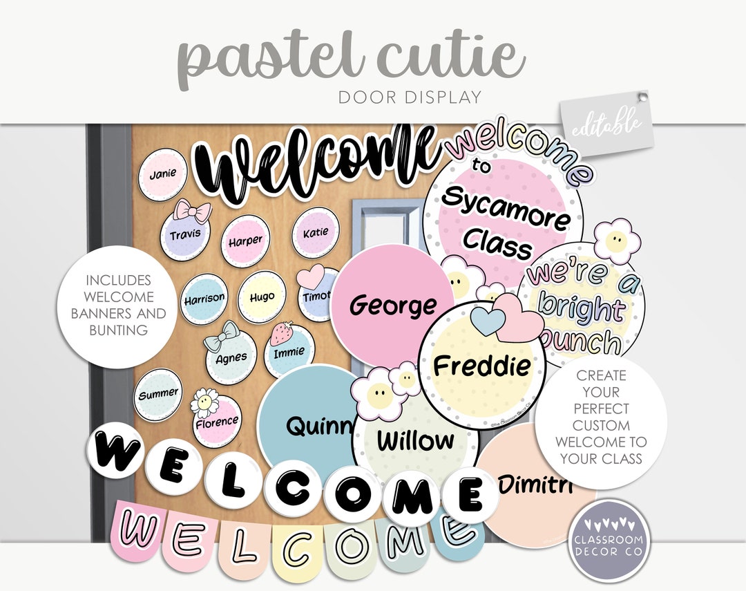 PASTEL CUTIE Classroom Door Display, Customizable Display, Welcome to ...