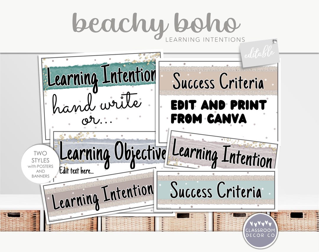 BEACHY BOHO Learning Intentions, Learning Objective Poster, Success ...