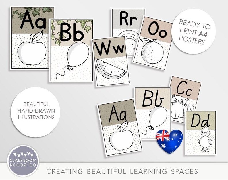 BOHO FARMHOUSE Alphabet Posters, Classroom Letters Display, Letter ...