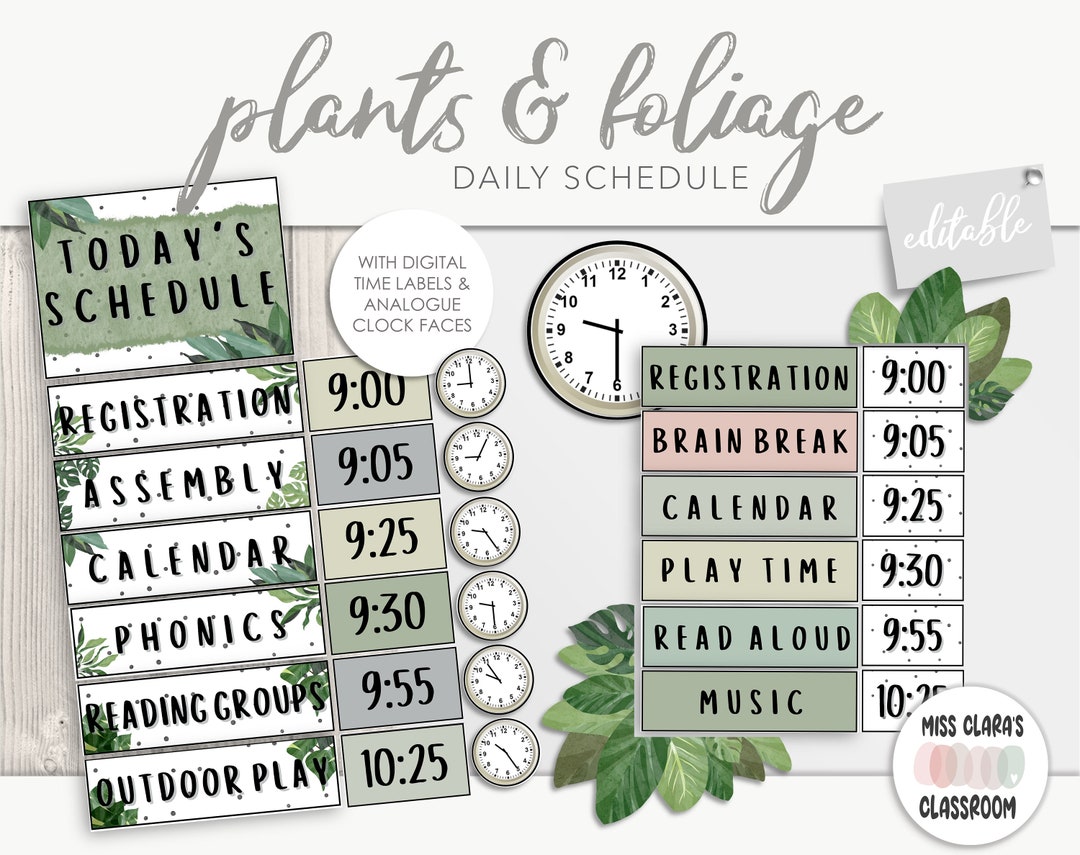 PLANTS & FOLIAGE Classroom Daily Schedule Classroom Timetable - Etsy