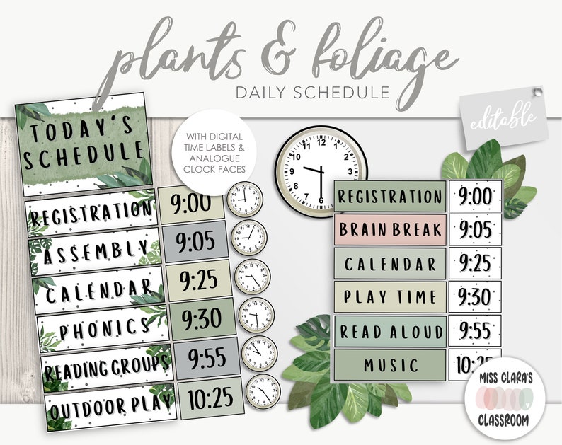 PLANTS & FOLIAGE Classroom Daily Schedule Classroom Timetable - Etsy