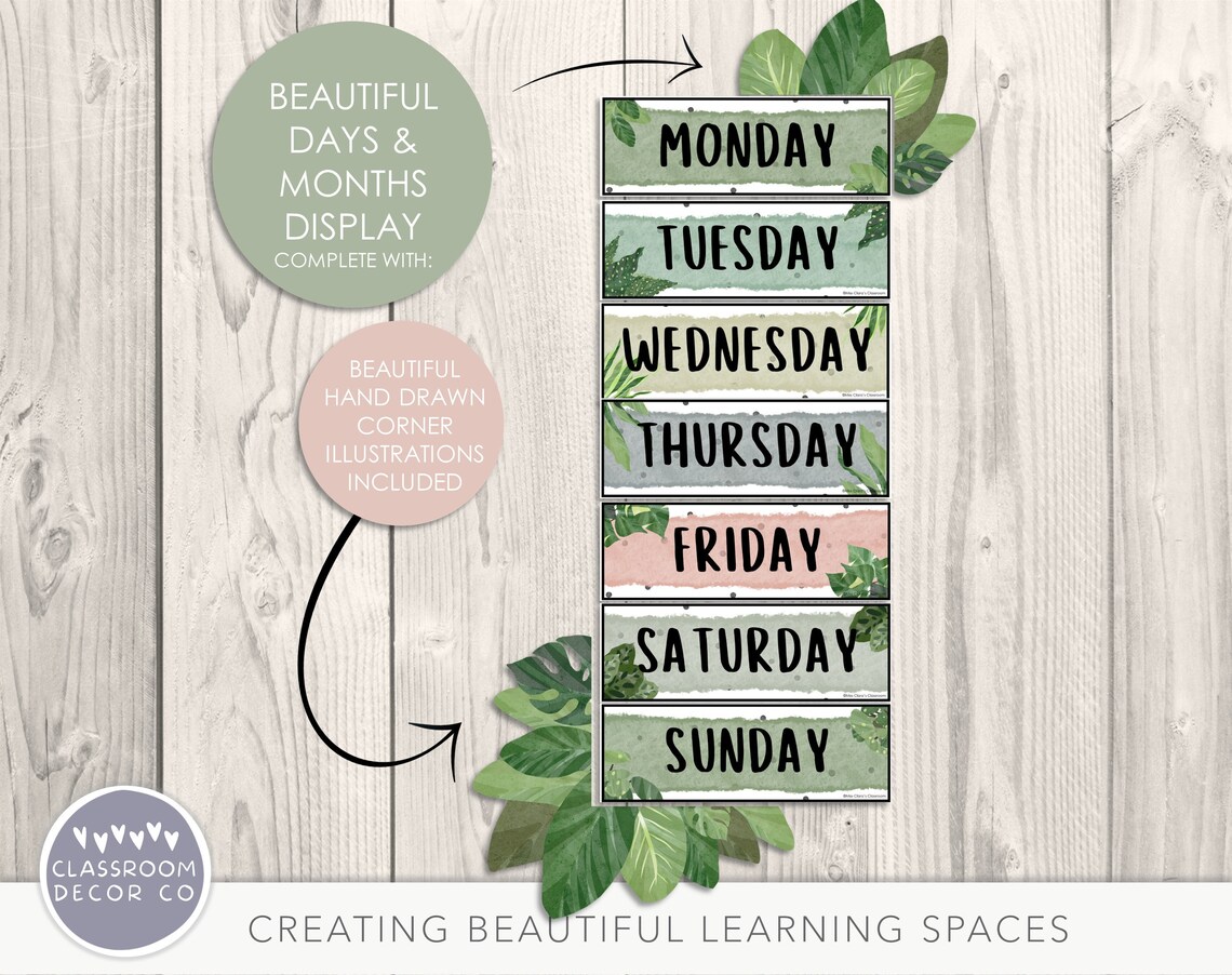 PLANTS & FOLIAGE Days and Months Display Days of the Week - Etsy