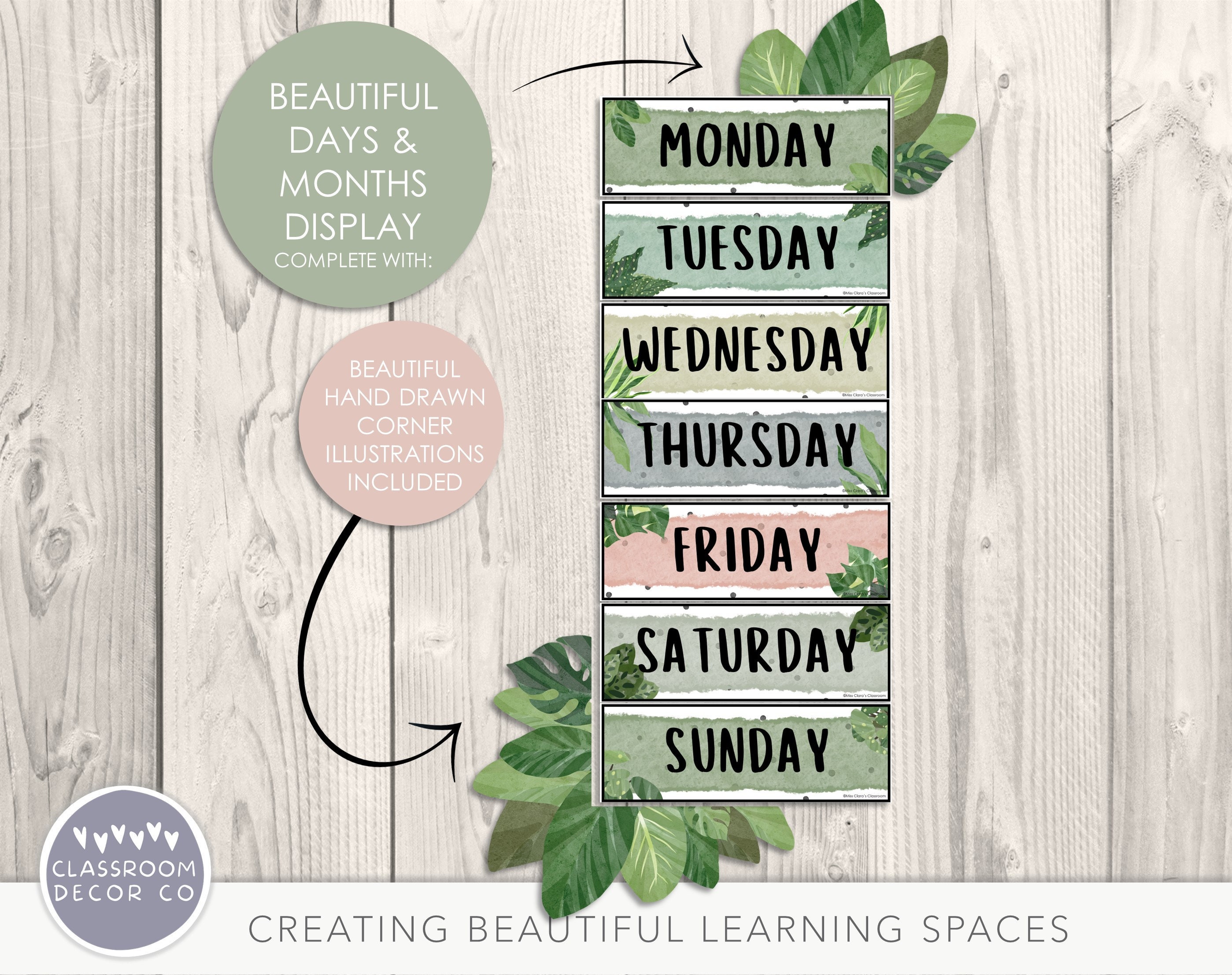 PLANTS & FOLIAGE Days and Months Display, Days of the Week Display ...