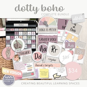 DOTTY BOHO Complete Classroom Display Label Bundle, Neutral Classroom ...