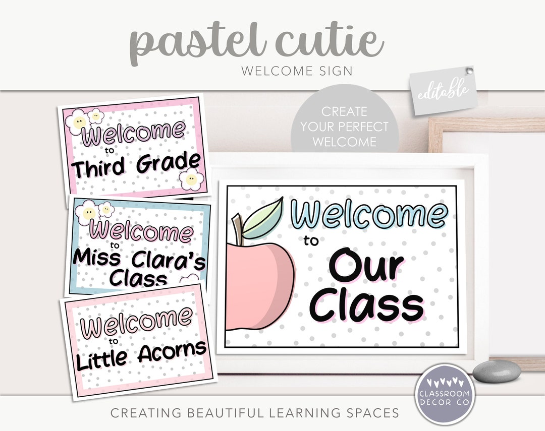 PASTEL CUTIE Welcome Sign, Customizable Classroom Sign, Classroom ...