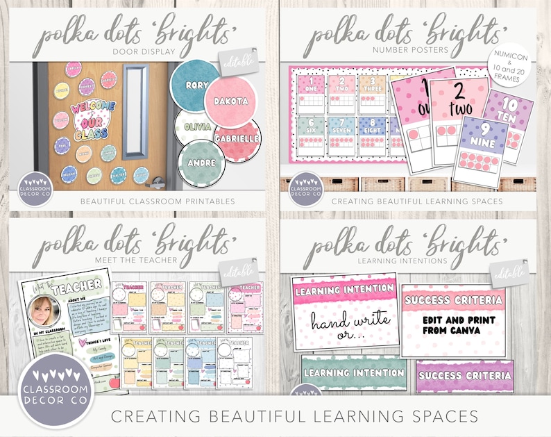 POLKA DOTS ‘BRIGHTS’ Complete Classroom Display Bundle, Customizable ...