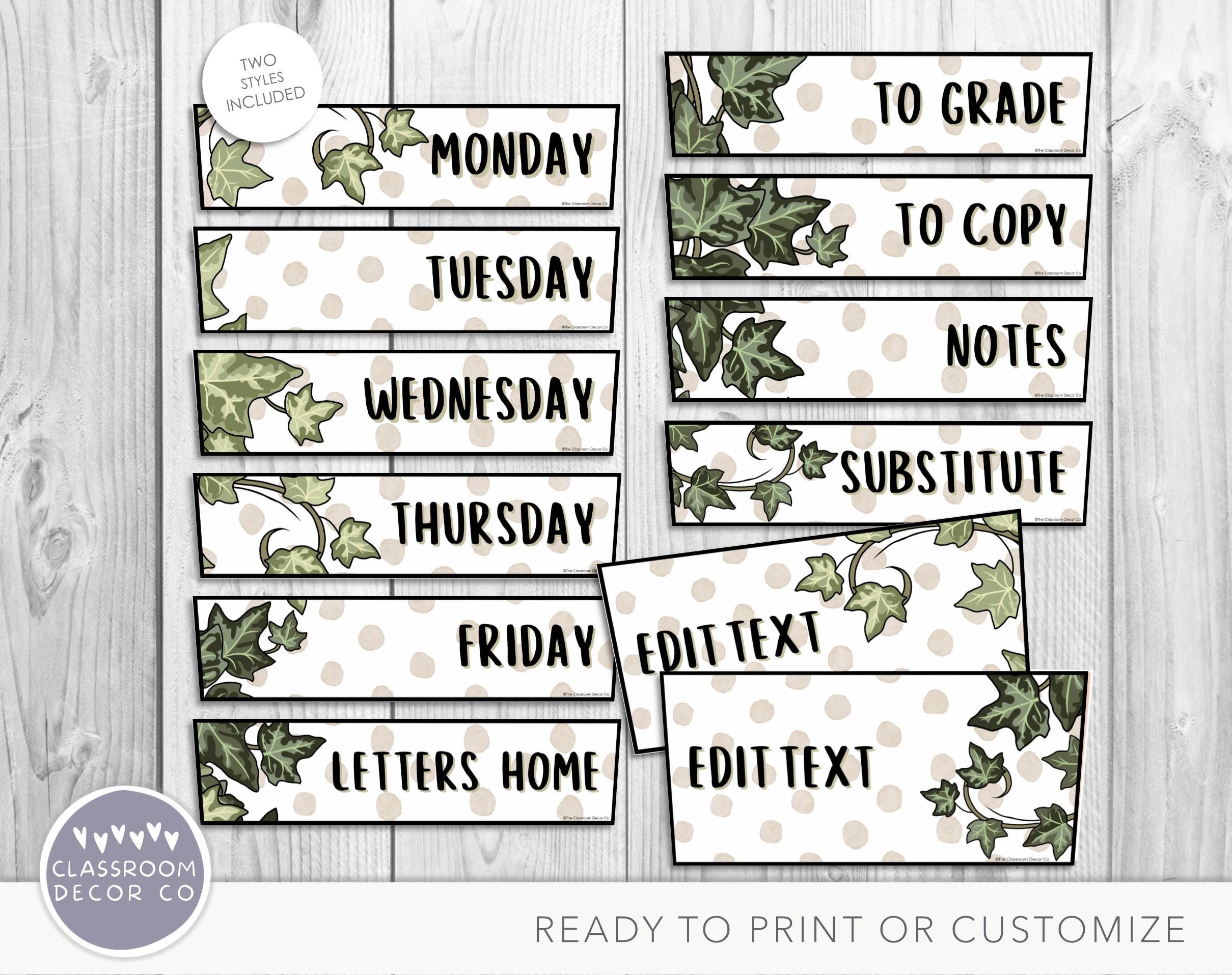 BOHO FARMHOUSE Teacher Trolley Labels, 10 Drawer Rolling Cart Label ...