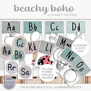 BEACHY BOHO Alphabet Posters, Classroom Letters Display, Letter ...
