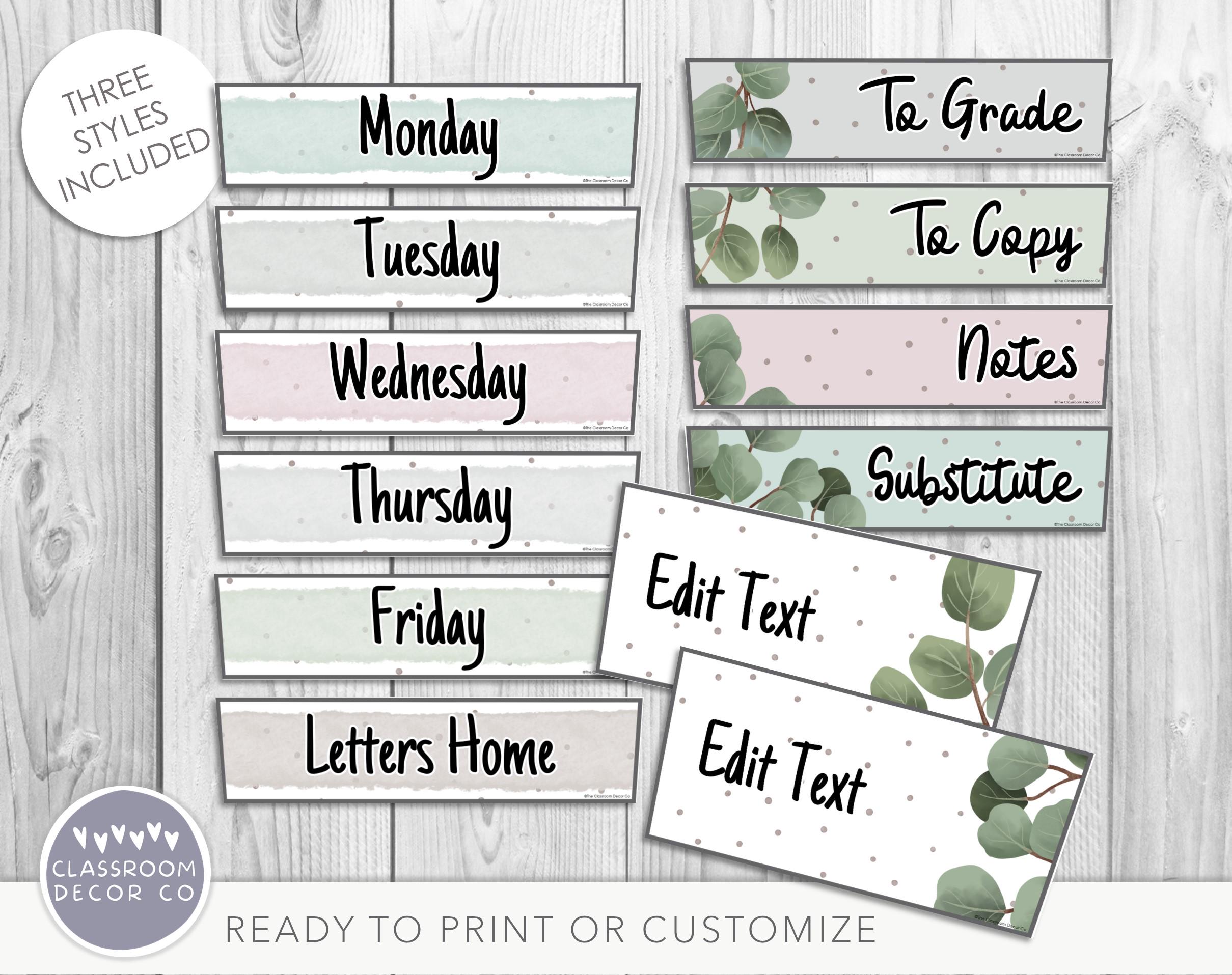EUCALYPTUS Teacher Trolley Labels, 10 Drawer Rolling Cart Label Bundle ...