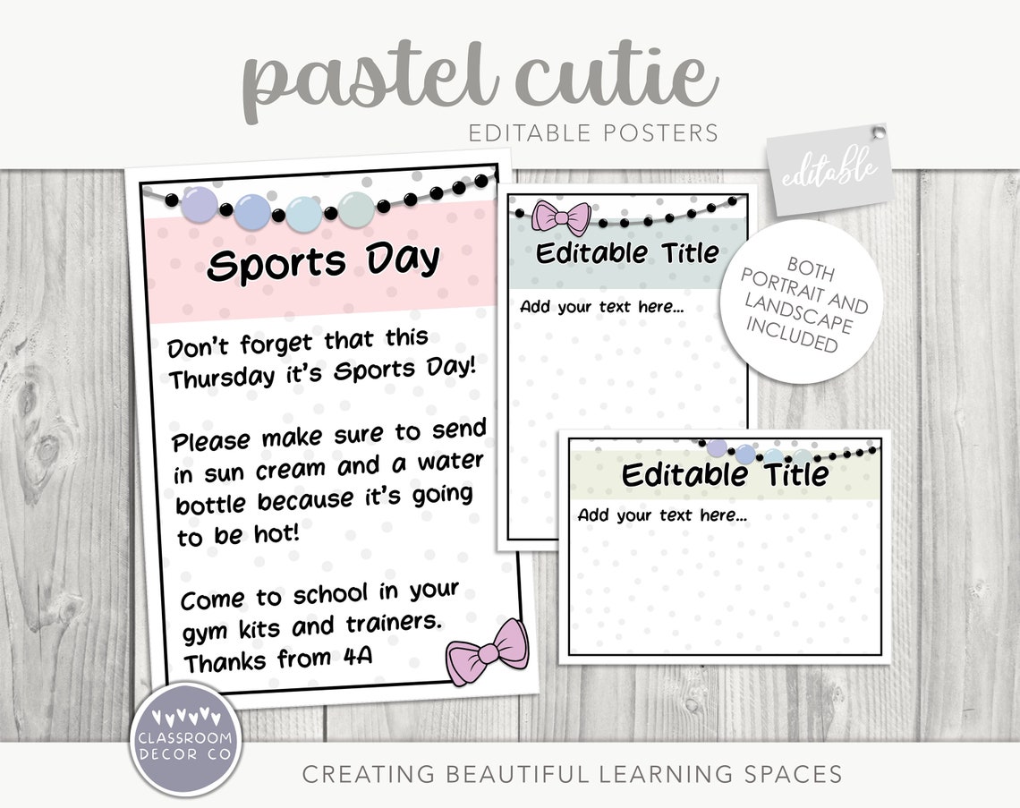 PASTEL CUTIE Editable Classroom Posters, Soft Pastel Class Display ...
