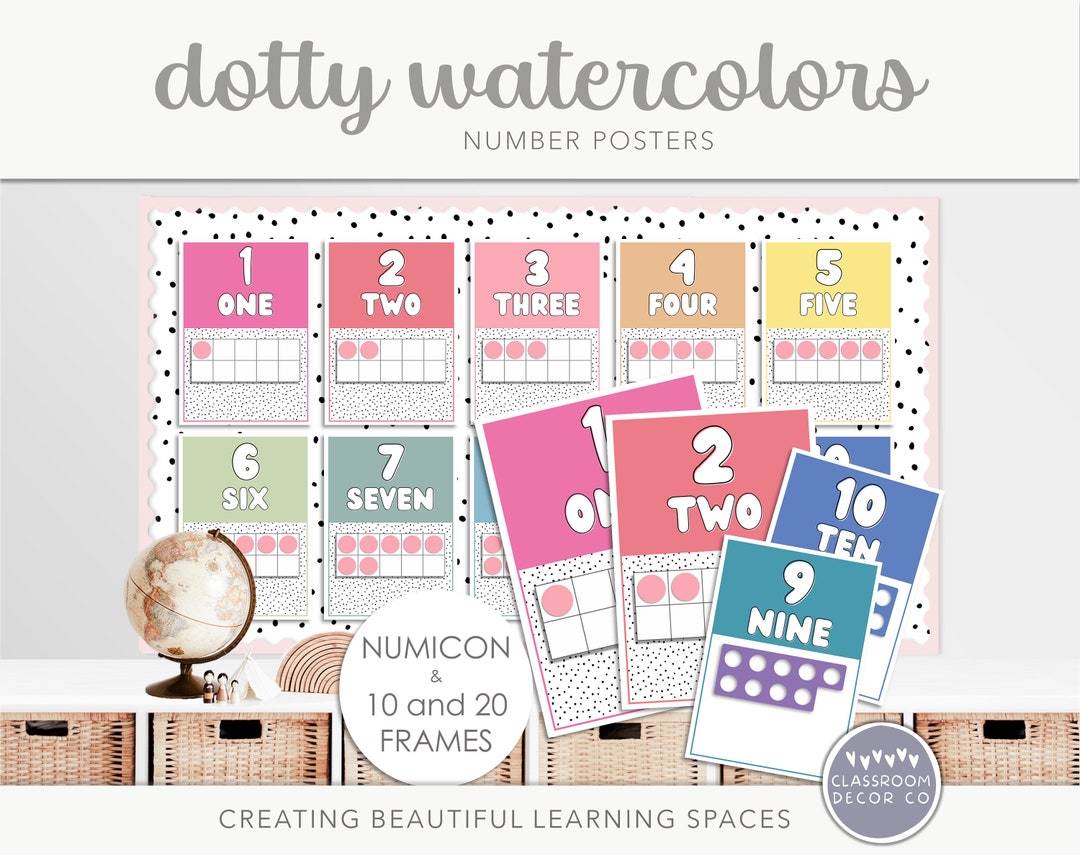 DOTTY WATERCOLOR Number Posters, 1-20 Number Posters, Number Frames ...