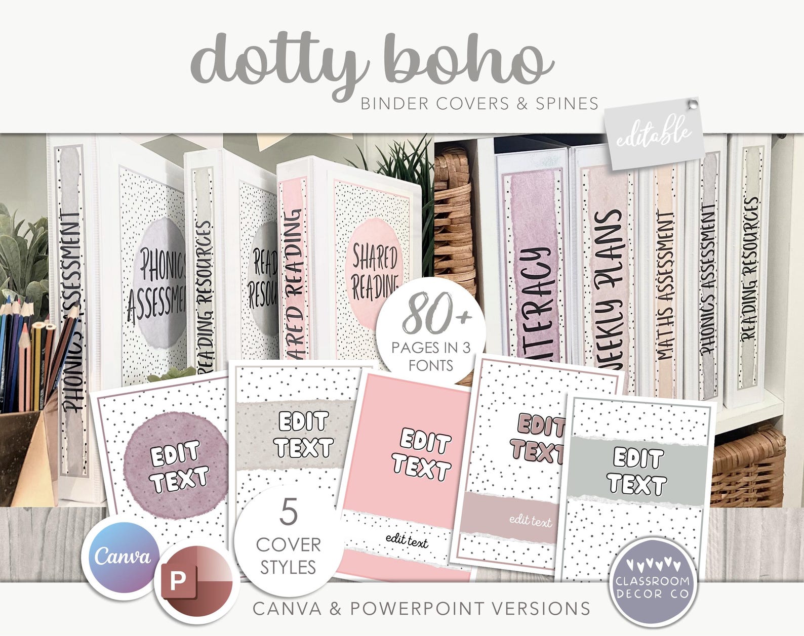 DOTTY BOHO Binder Covers and Spines, Boho Classroom Folder Labels ...