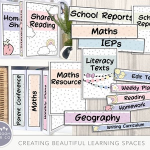 PASTEL CUTIE Binder Covers and Spines, Folder Filing Inserts, Classroom ...