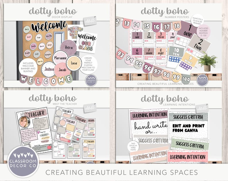 DOTTY BOHO Complete Classroom Display Label Bundle, Neutral Classroom ...