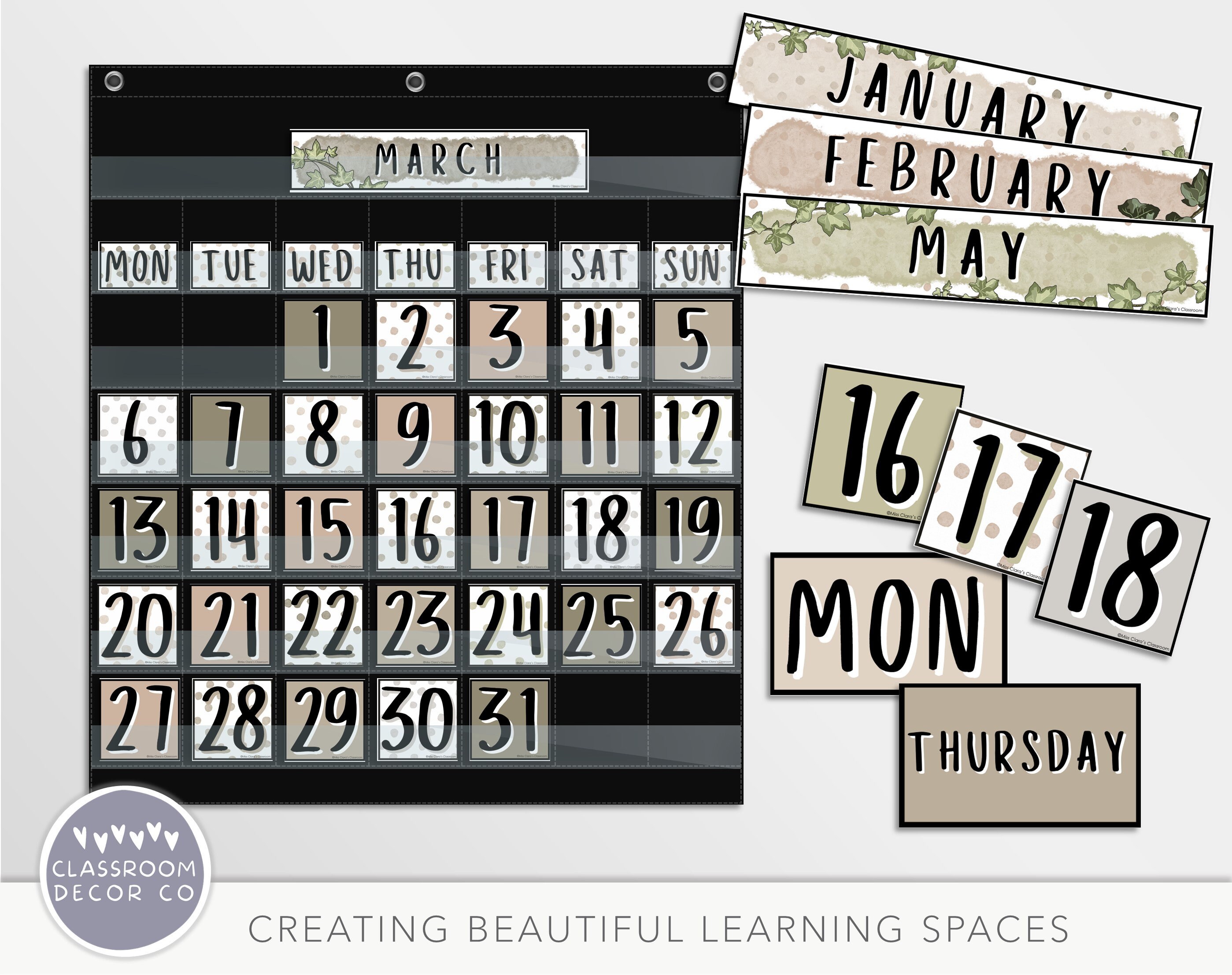 BOHO FARMHOUSE Classroom Calendar Modern Farmhouse Classroom - Etsy