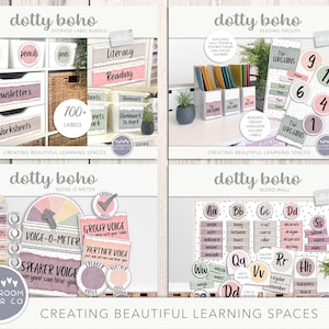 DOTTY BOHO Complete Classroom Display Label Bundle, Neutral Classroom ...