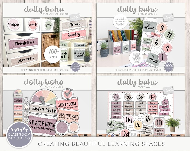 DOTTY BOHO Complete Classroom Display Label Bundle, Neutral Classroom ...