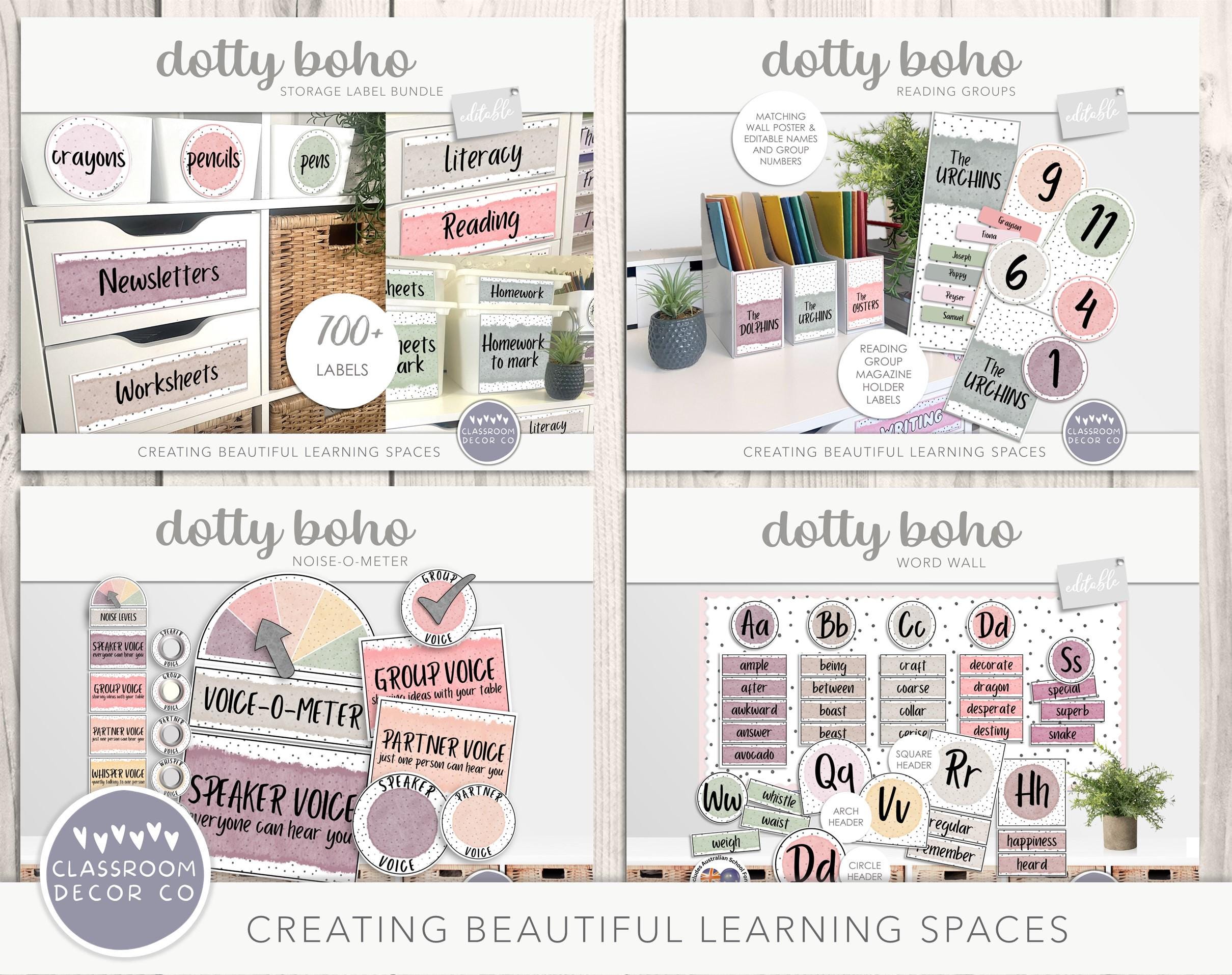 DOTTY BOHO Complete Classroom Display Label Bundle, Neutral Classroom ...
