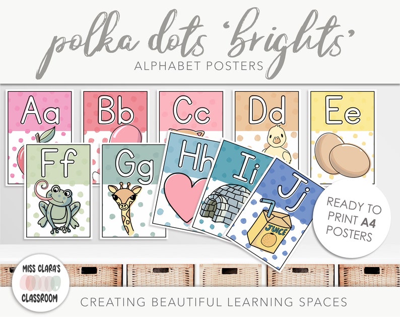 POLKA DOTS BRIGHTS Alphabet Posters Classroom Letters - Etsy