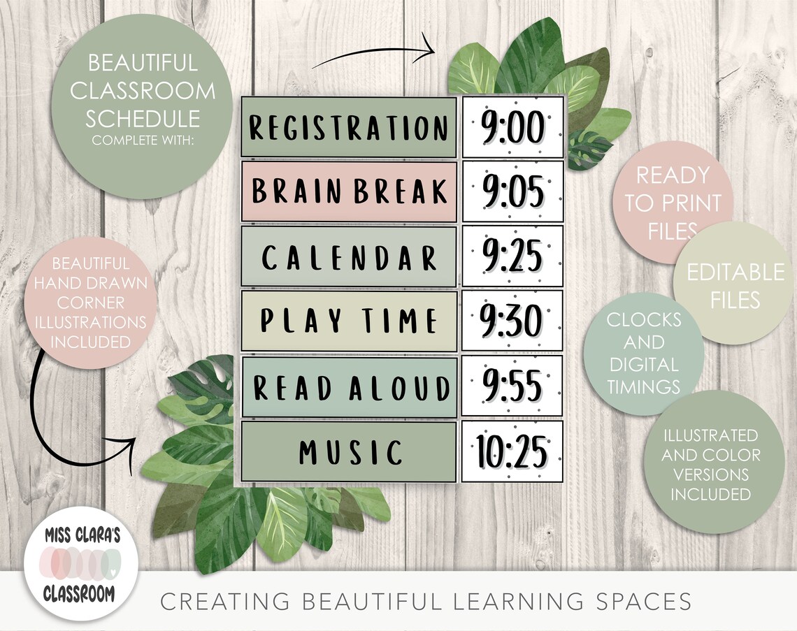 PLANTS & FOLIAGE Classroom Daily Schedule Classroom Timetable - Etsy UK