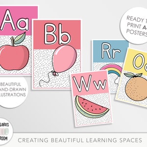 DOTTY WATERCOLOR Alphabet Posters, Classroom Letters Display, Letter ...