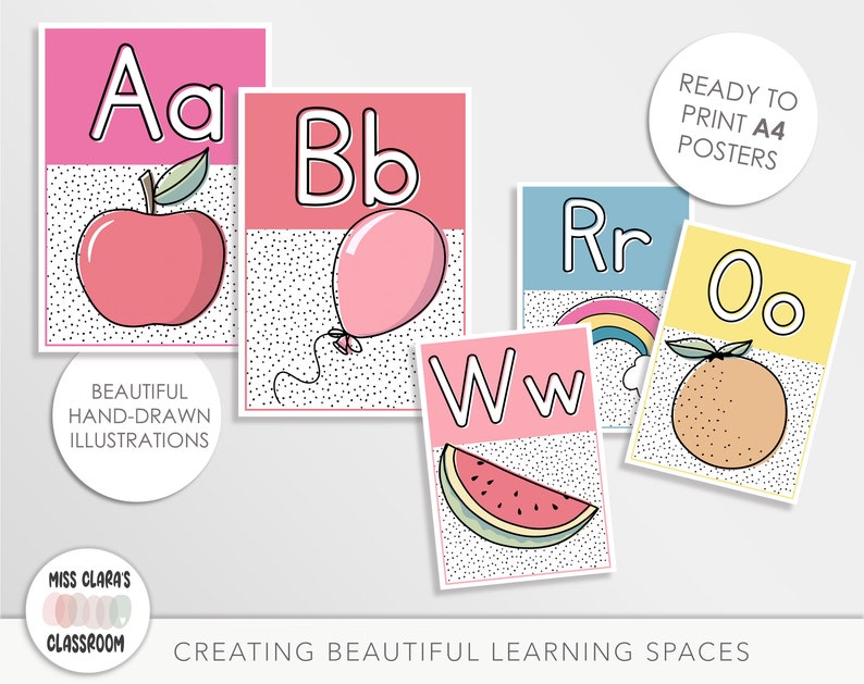 DOTTY WATERCOLOR Alphabet Posters Classroom Letters Display - Etsy