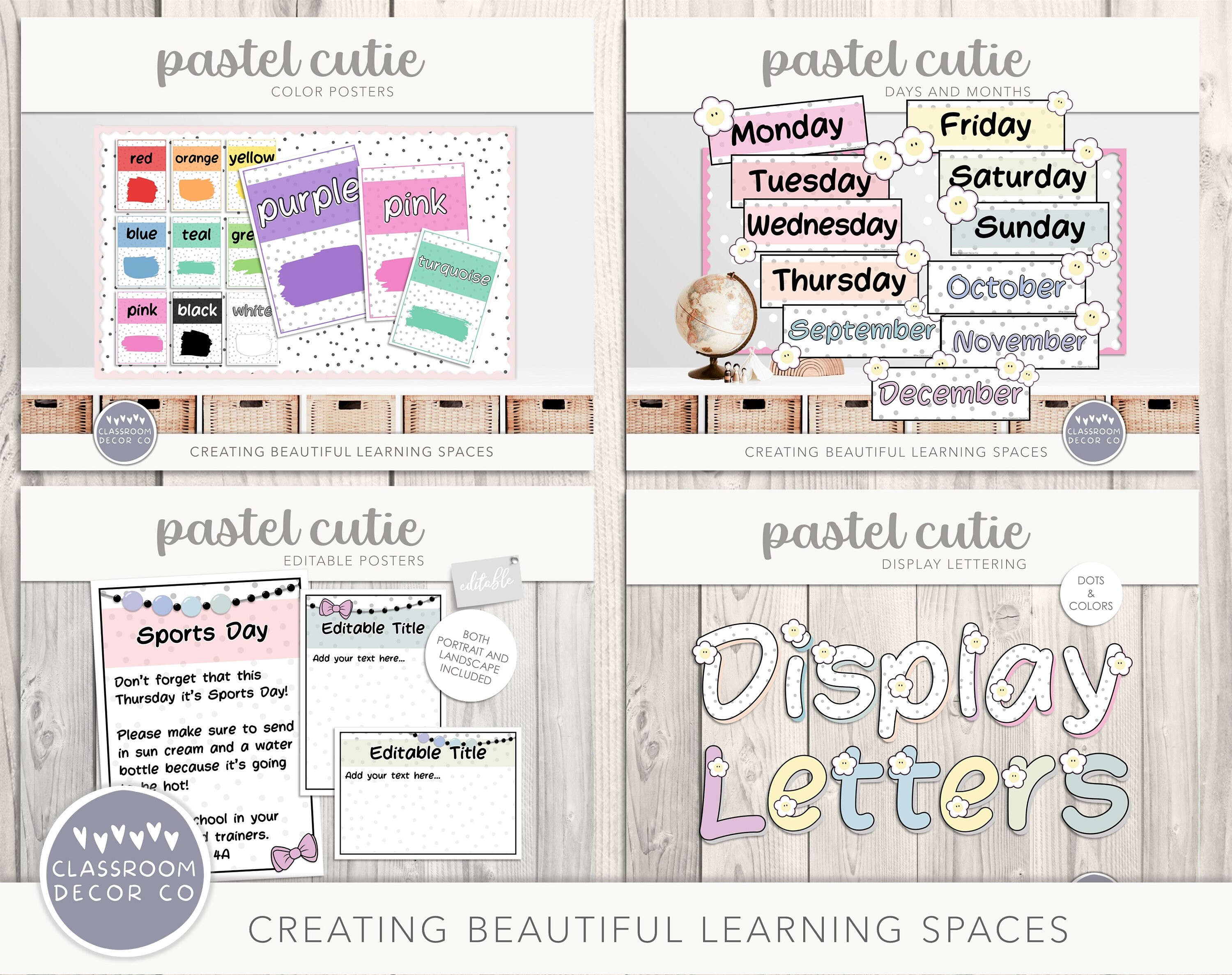 PASTEL CUTIE Complete Classroom Display Bundle, Customizable Display ...