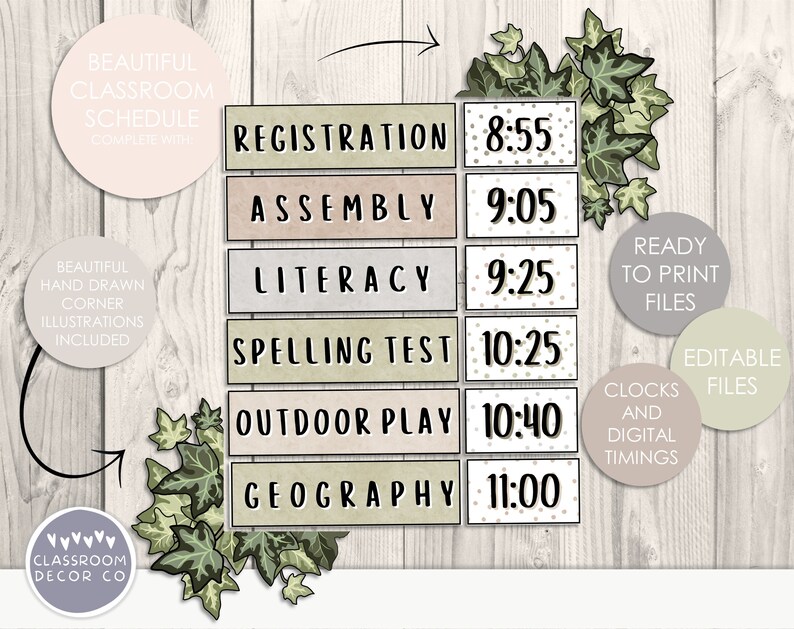 BOHO FARMHOUSE Daily Schedule, Classroom Timetable Display Organizer ...