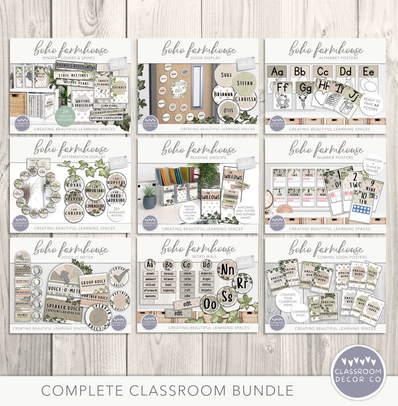BOHO FARMHOUSE Complete Classroom Display Bundle, Customizable Display ...