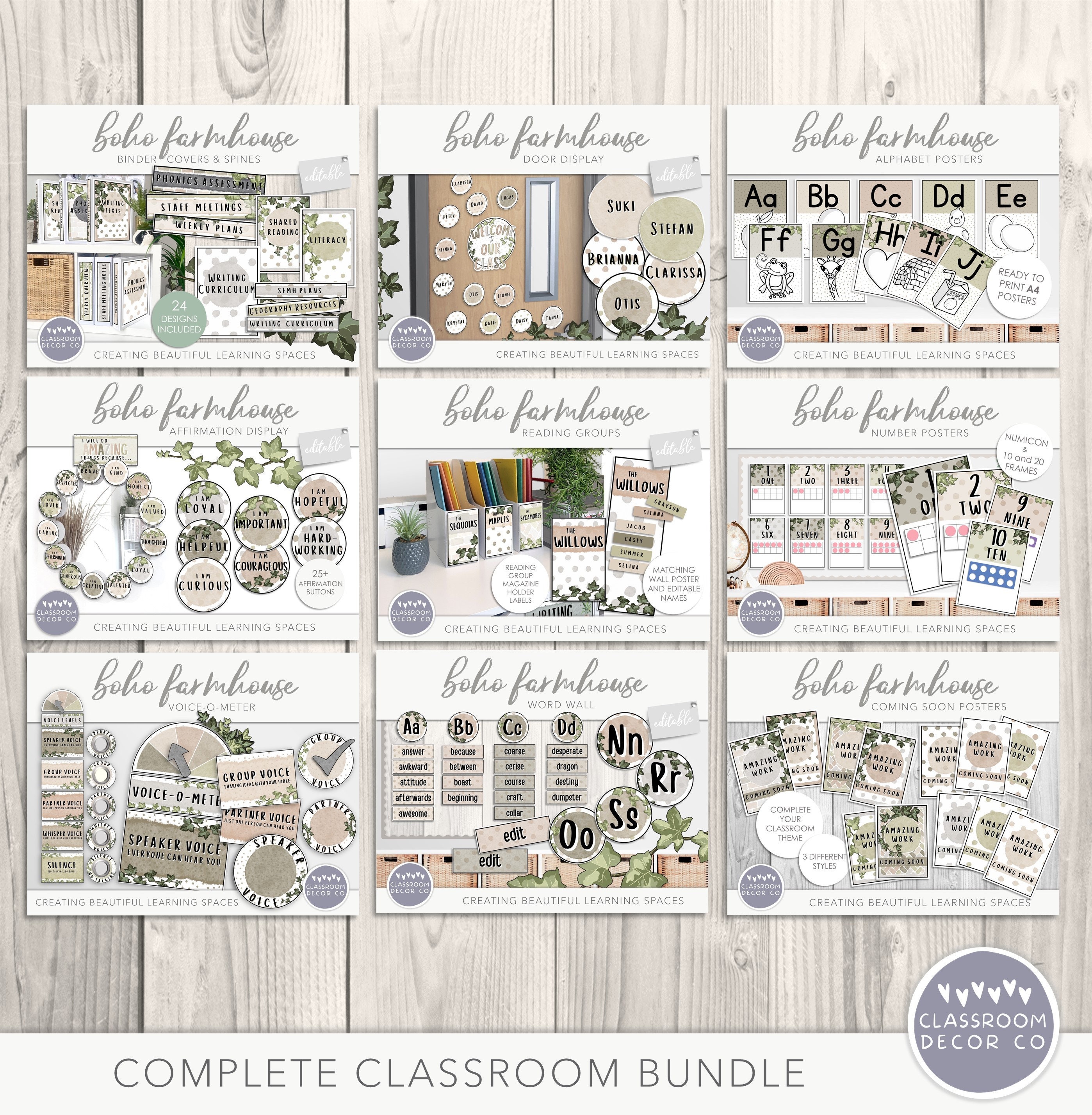 BOHO FARMHOUSE Complete Classroom Display Bundle, Customizable Display ...