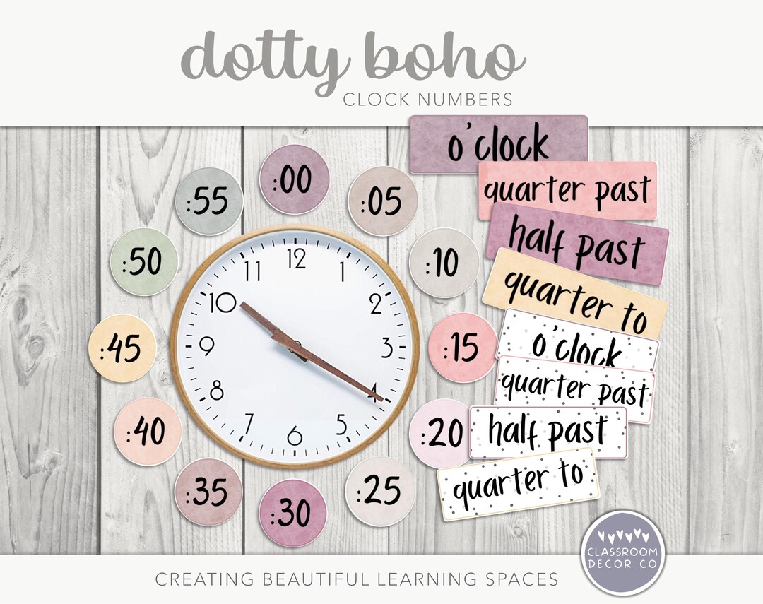 DOTTY BOHO Clock Numbers, Clock Printables, Classroom Printables ...