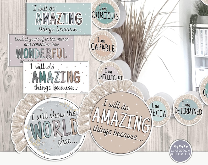BEACHY BOHO Affirmation Display, Self Esteem Classroom Display ...