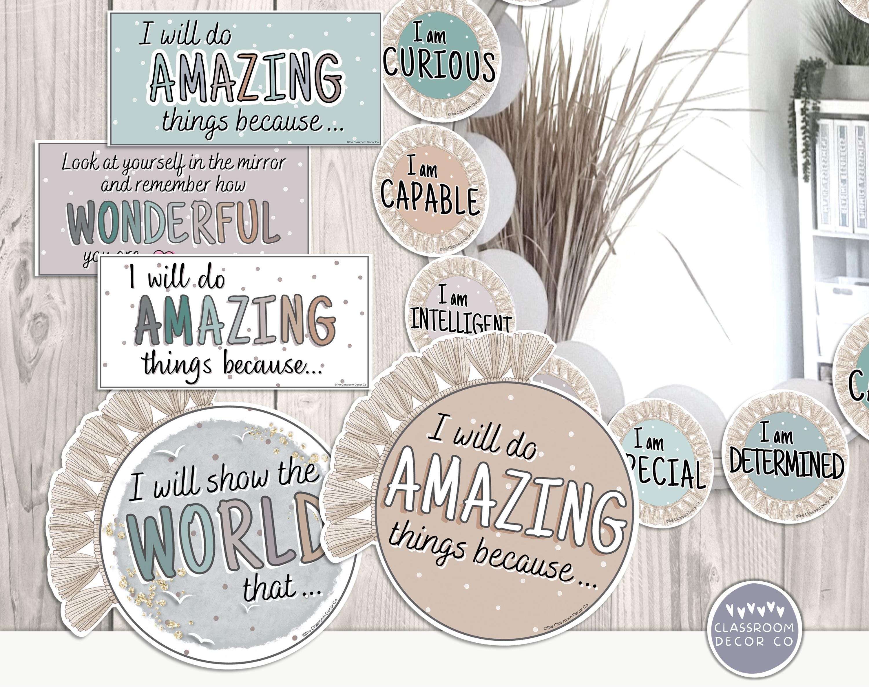 BEACHY BOHO Affirmation Display, Self Esteem Classroom Display ...