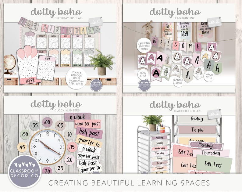 DOTTY BOHO Complete Classroom Display Label Bundle, Neutral Classroom ...