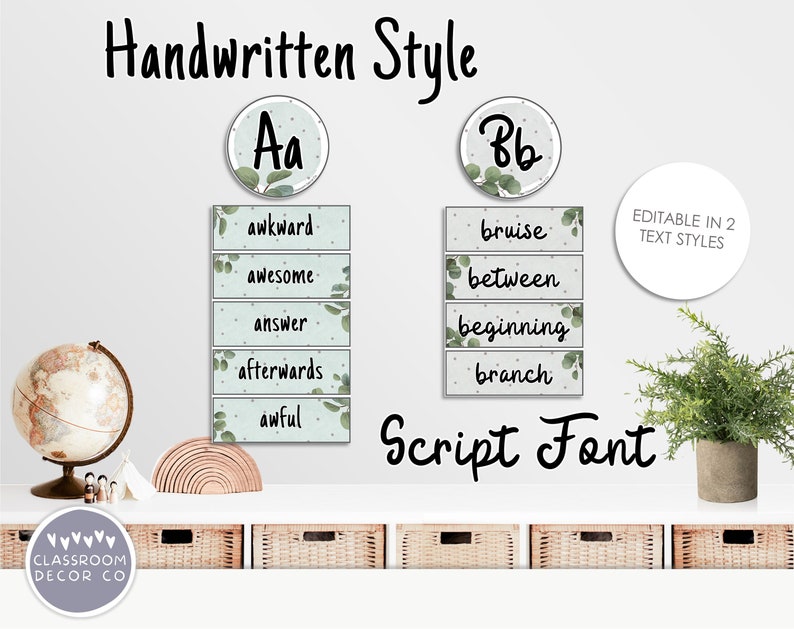 EUCALYPTUS Word Wall, Editable Vocabulary Display, Editable Classroom ...