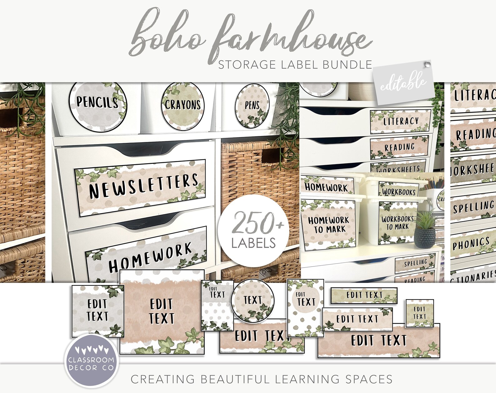 BOHO FARMHOUSE Storage Label Bundle Classroom Organization - Etsy