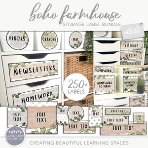 BOHO FARMHOUSE Storage Label Bundle Classroom Organization - Etsy