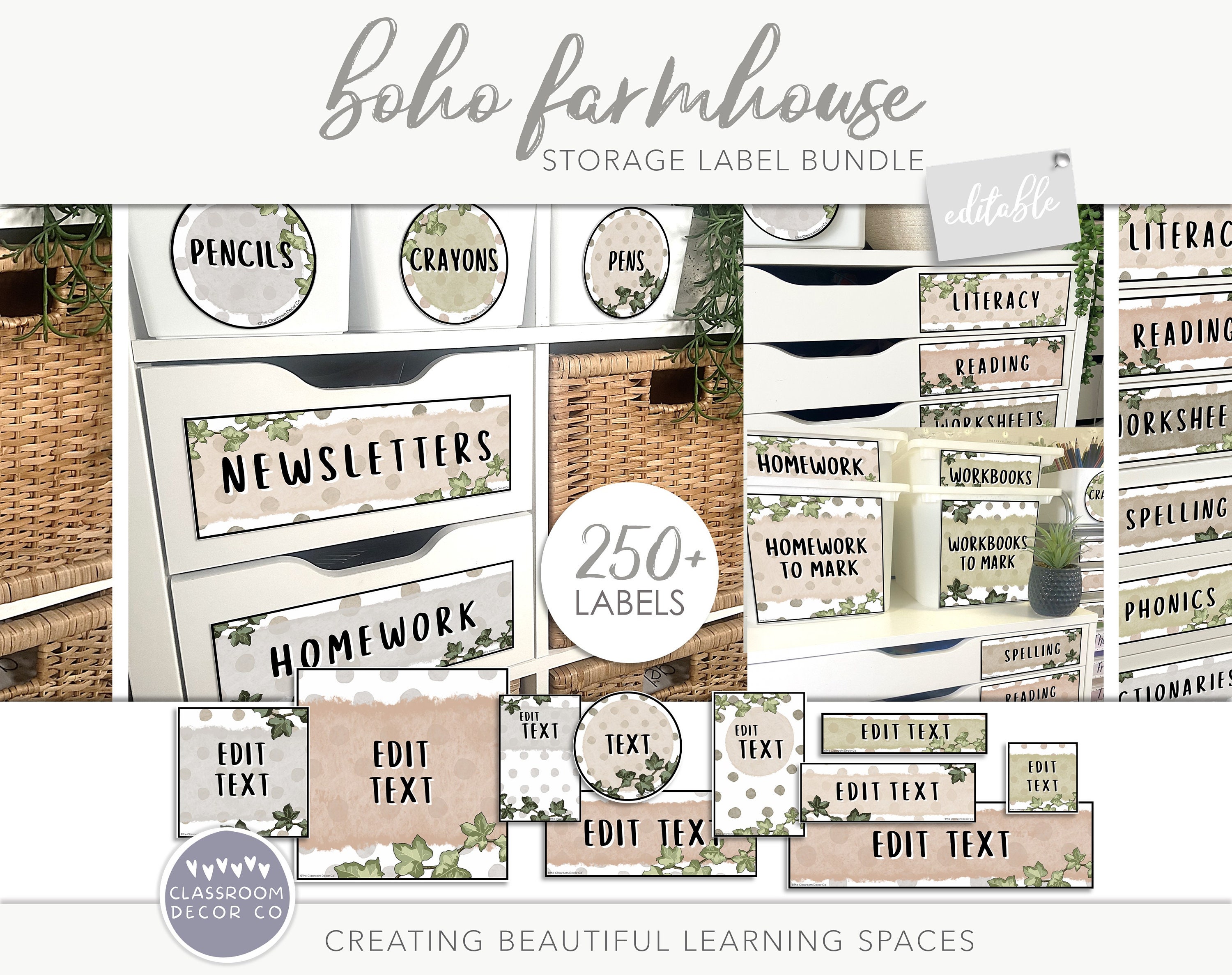 BOHO FARMHOUSE Storage Label Bundle Classroom Organization - Etsy