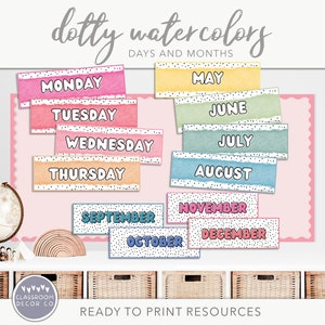 DOTTY WATERCOLOR Days and Months Display Days of the Week - Etsy