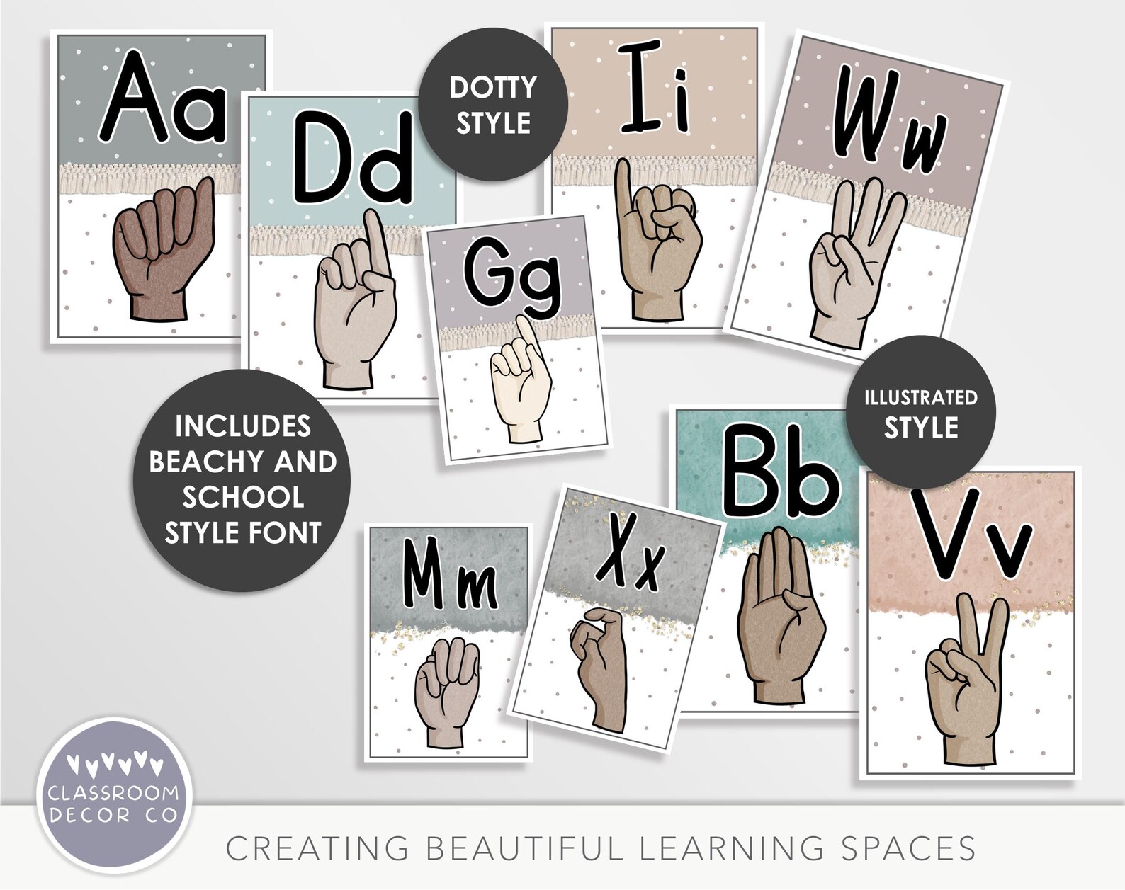 BEACHY BOHO American Sign Language Posters, ASL Display Posters ...