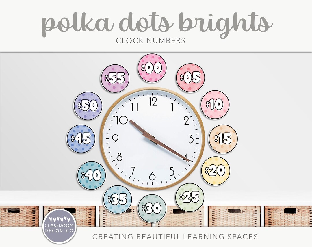 POLKA DOTS ‘BRIGHTS’ Clock Numbers, Clock Printables, Classroom ...